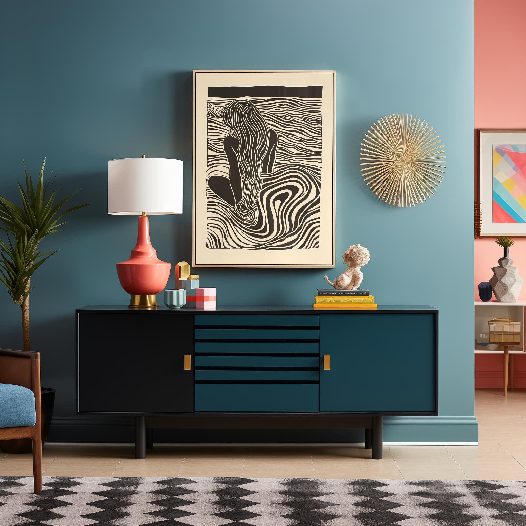 Woman in an Ocean Wave Print, Woodcut Art, Wavy Lines Art, Organic ...