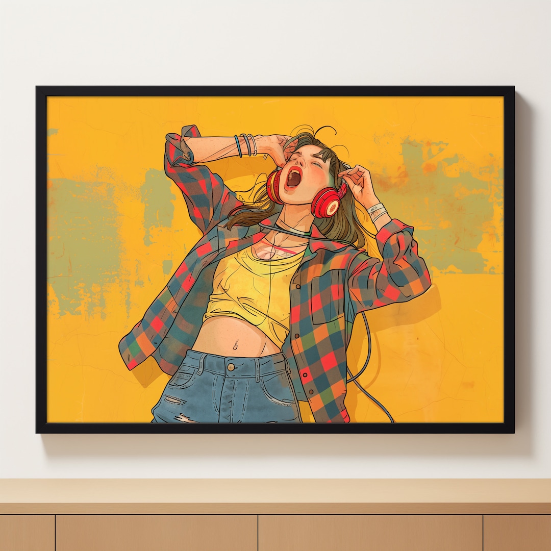 Happy Girl Print, Vintage Comic Poster, Japanese Illustration, Anime ...