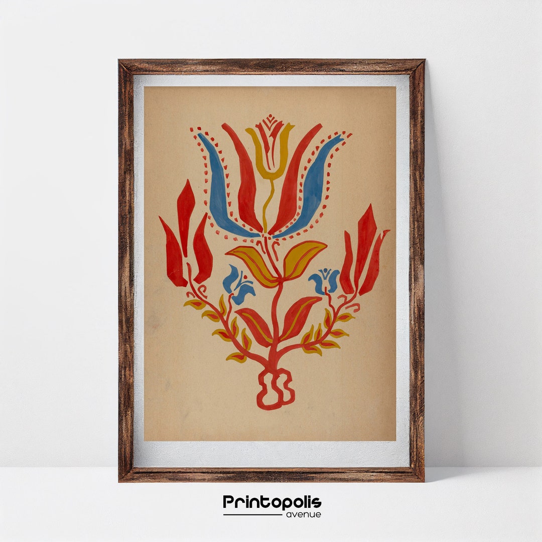Folk Art You Print America Folk Art Folk Floral Poster - Etsy