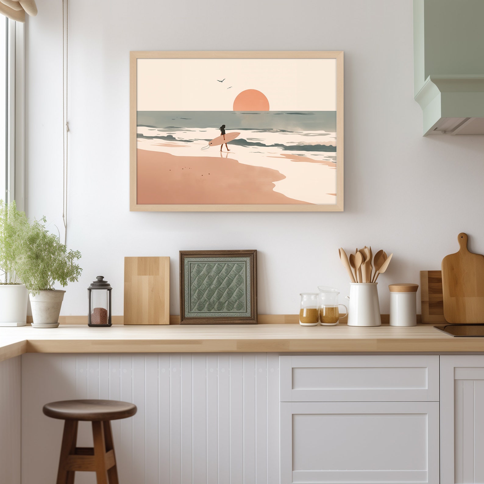 Girl With Surfboard Print, Beach Wall Art, Surf and Sunset Print, Surf ...