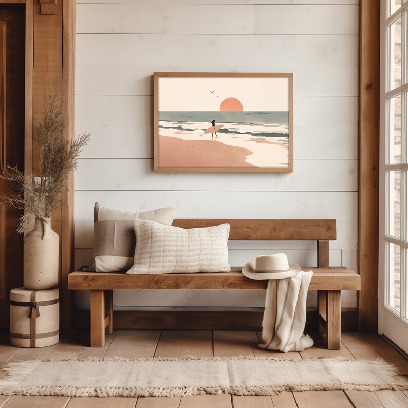 Girl With Surfboard Print, Beach Wall Art, Surf and Sunset Print, Surf ...