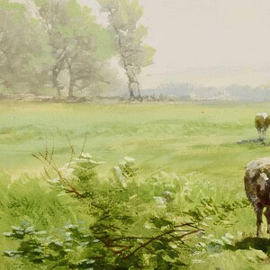 Spring Landscape Painting / Sheep Pasture Painting / Spring Blossom ...