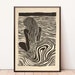 Woman in an Ocean Wave Print, Woodcut Art, Wavy Lines Art, Organic ...
