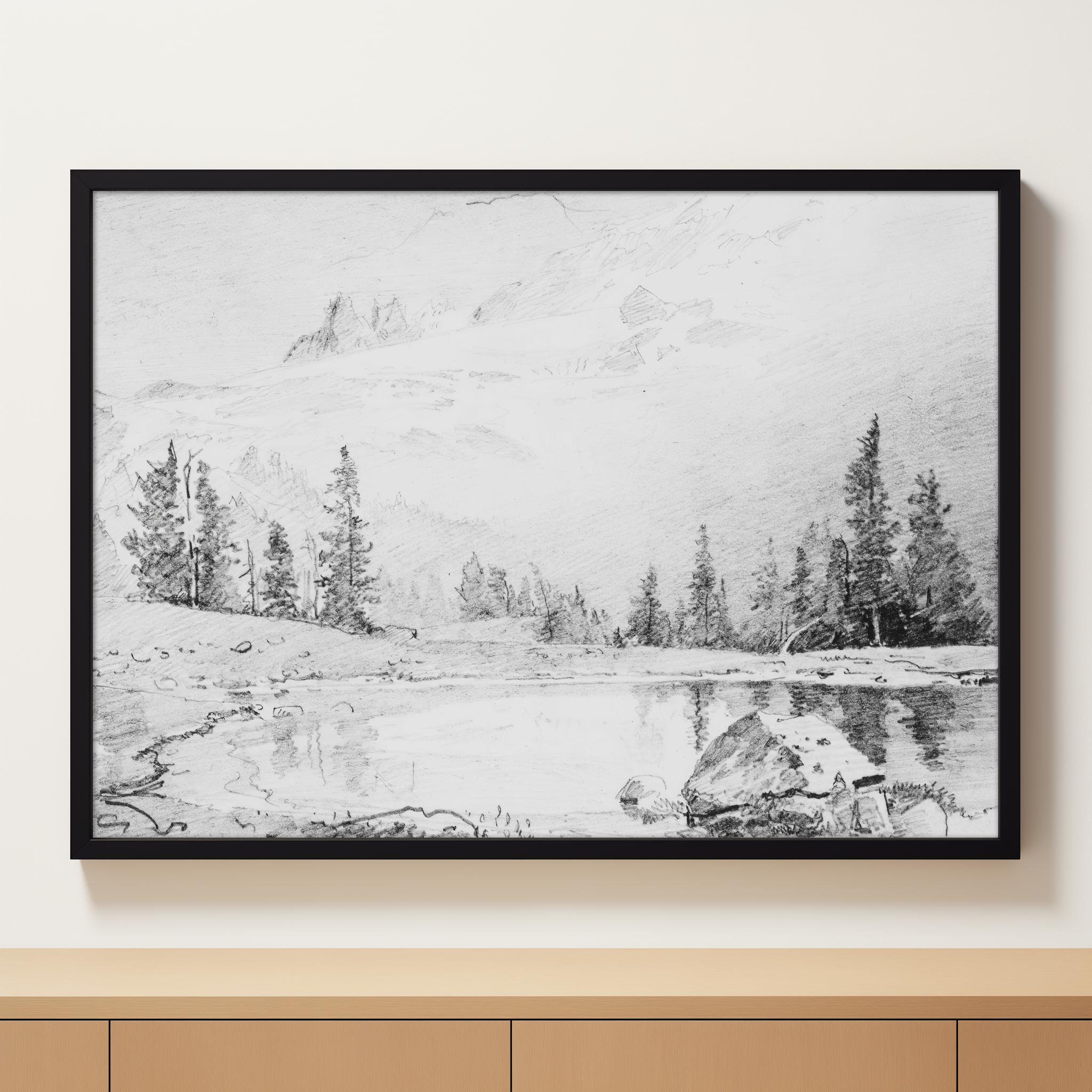Sketch of a Lake | Minimalist Lake Sketch Art | Antique Lake Art ...