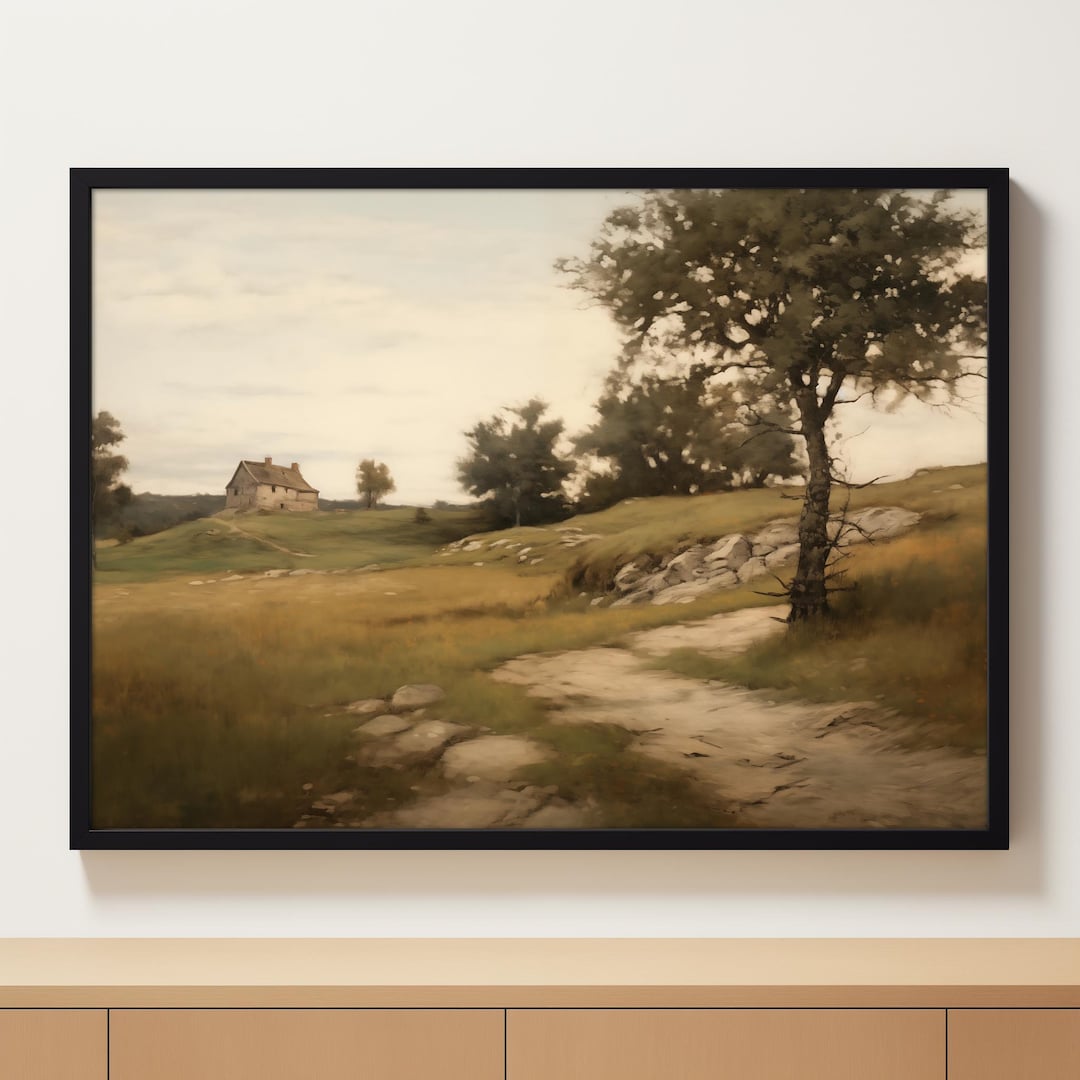 Pastoral Scene Painting, Rustic Landscape Painting, Vintage Cabin Print ...