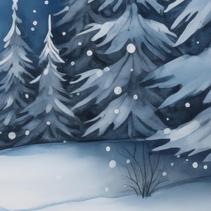 Winter Trees Christmas Painting | DIGITAL Art | Modern Landscape | Blue ...