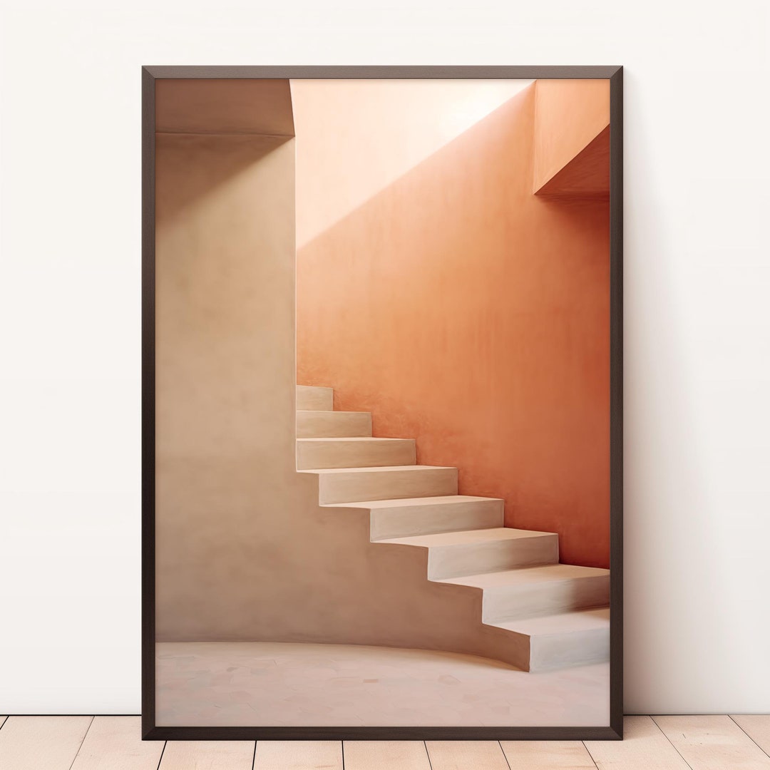 Modern Stairs Print, Orange Digital Print, Texture Abstract Art ...