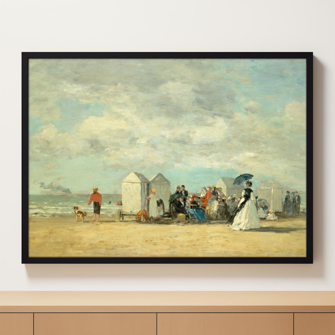Watercolor Print of a Bustling Beach Scene, Late 1800s | Vintage ...