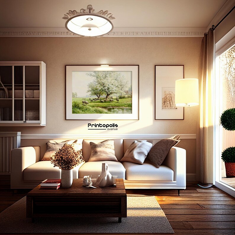 Spring Landscape Painting / Sheep Pasture Painting / Spring Blossom ...