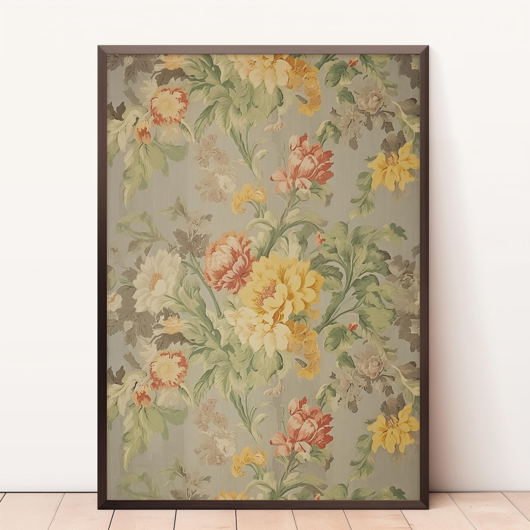 Vintage Floral Wallpaper Print, Wall Art, Floral Botanical Tapestry ...