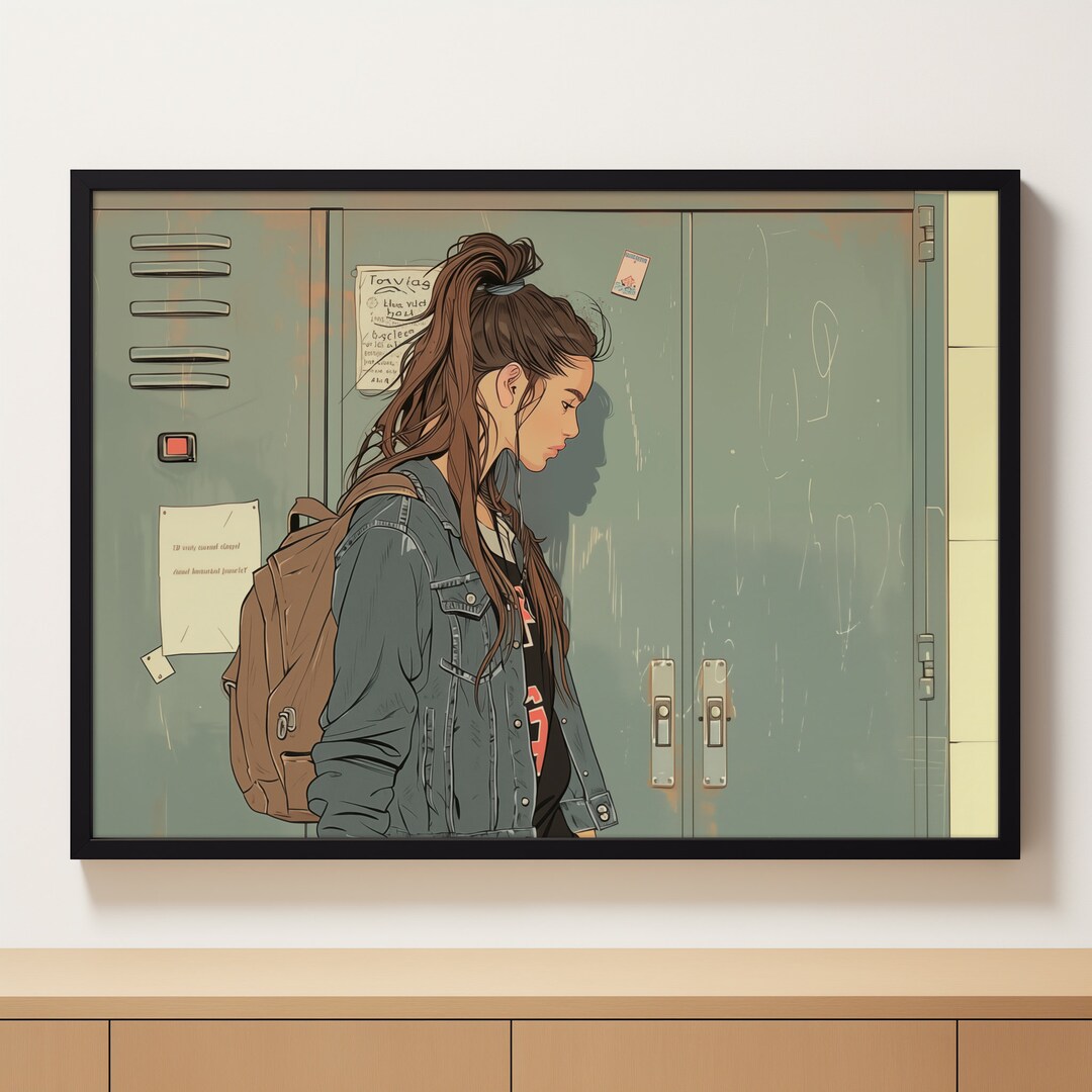 High School Girl Print, Vintage Comic Poster, Japanese Illustration ...