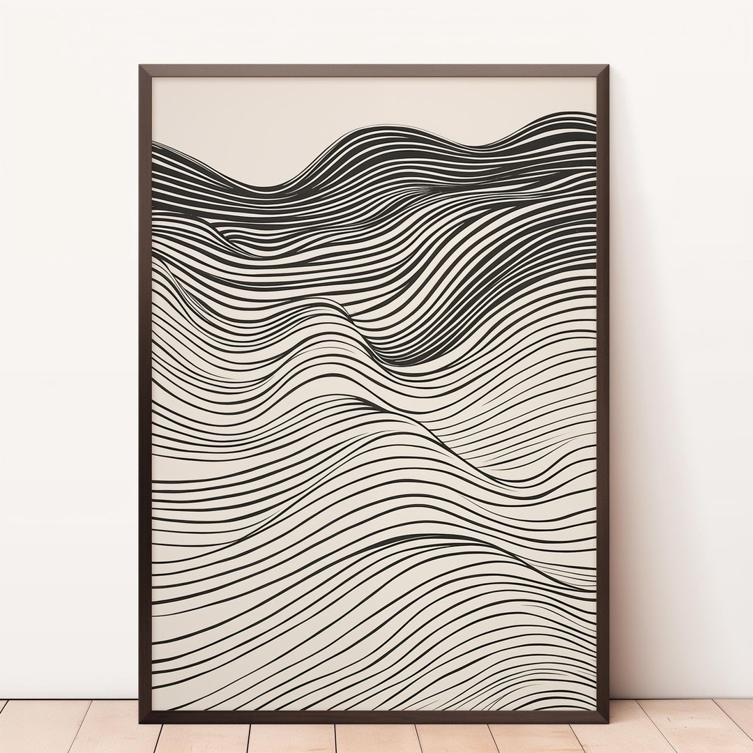 Waves and Curved Lines, Minimalist Lines Art, Digital Download, Beige ...