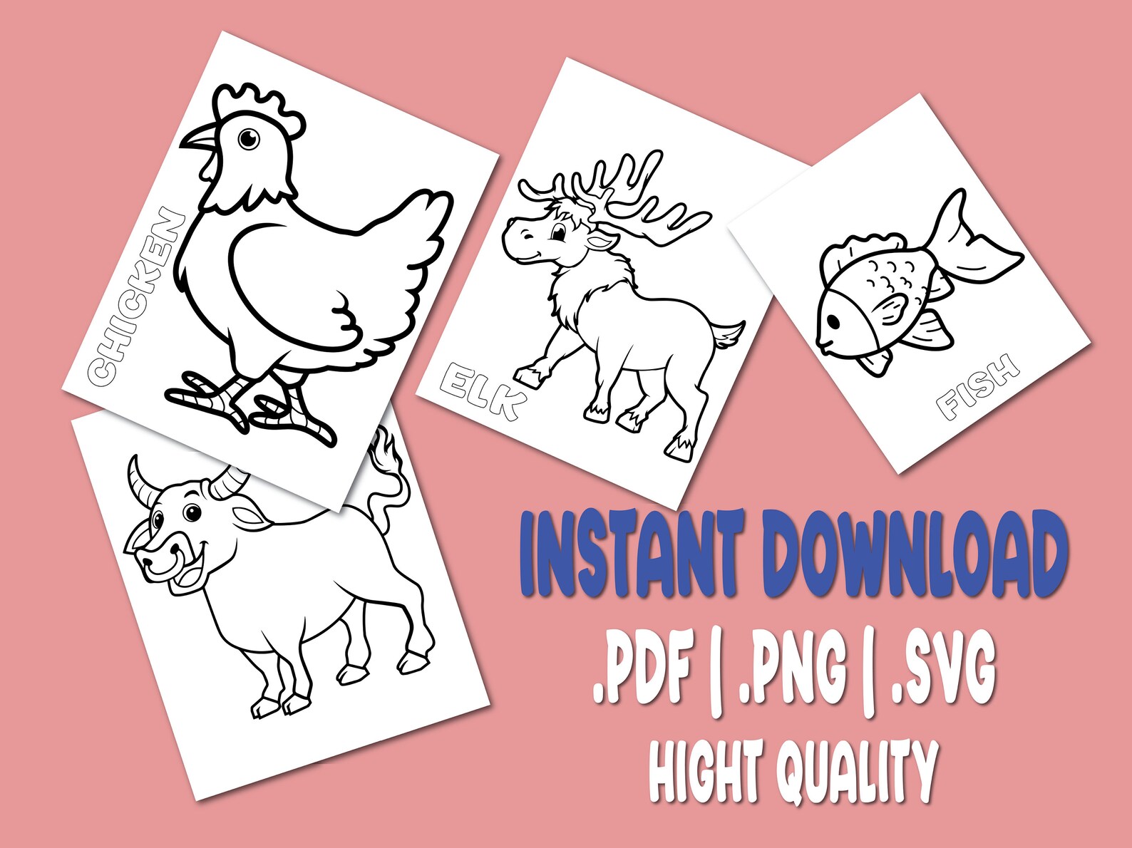 76 Printable Animals Coloring With Name | .svg | .png | .pdf | INSTANT ...