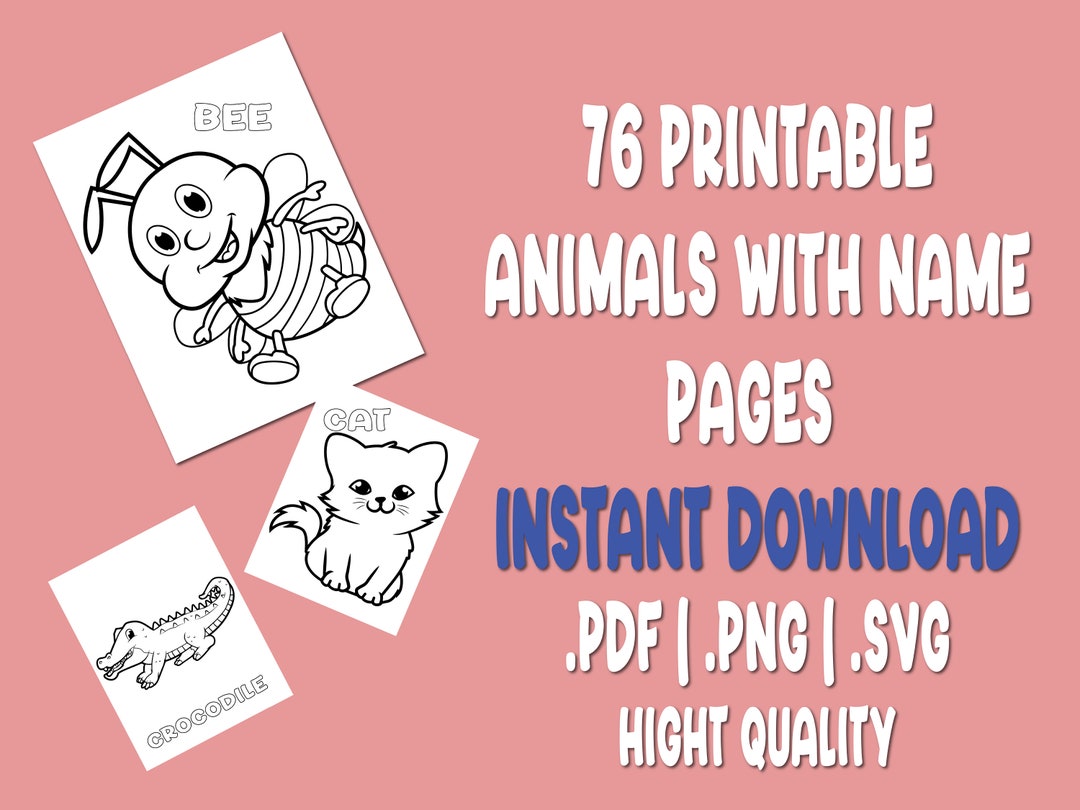 76 Printable Animals Coloring With Name | .svg | .png | .pdf | INSTANT ...