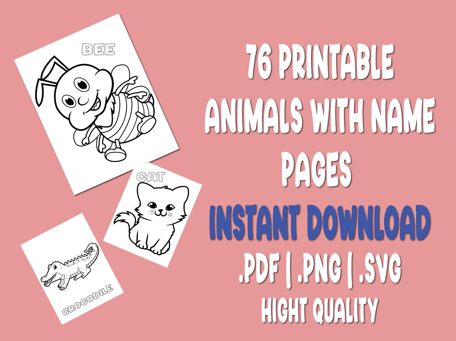 76 Printable Animals Coloring With Name | .svg | .png | .pdf | INSTANT ...
