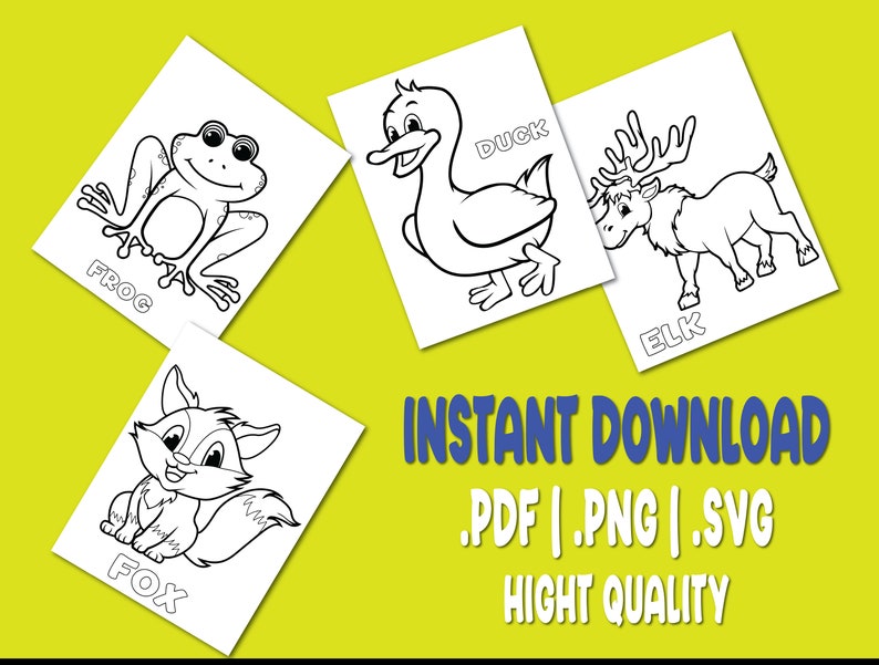 76 Printable Animals Coloring With Name | .svg | .png | .pdf | INSTANT ...