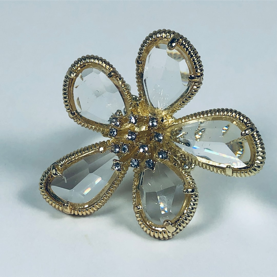 Extra Large Crystal Blooming Flower Adjustable Ring Statement ...