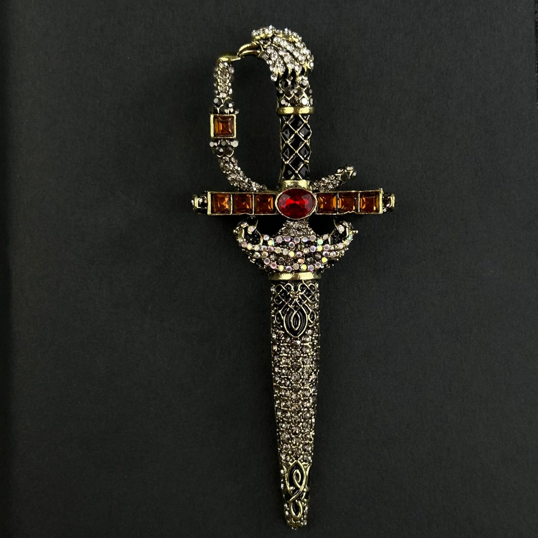 Falcon Sword Brooch Pendant ~ Eagle Head Antique Sword Rhinestones ...