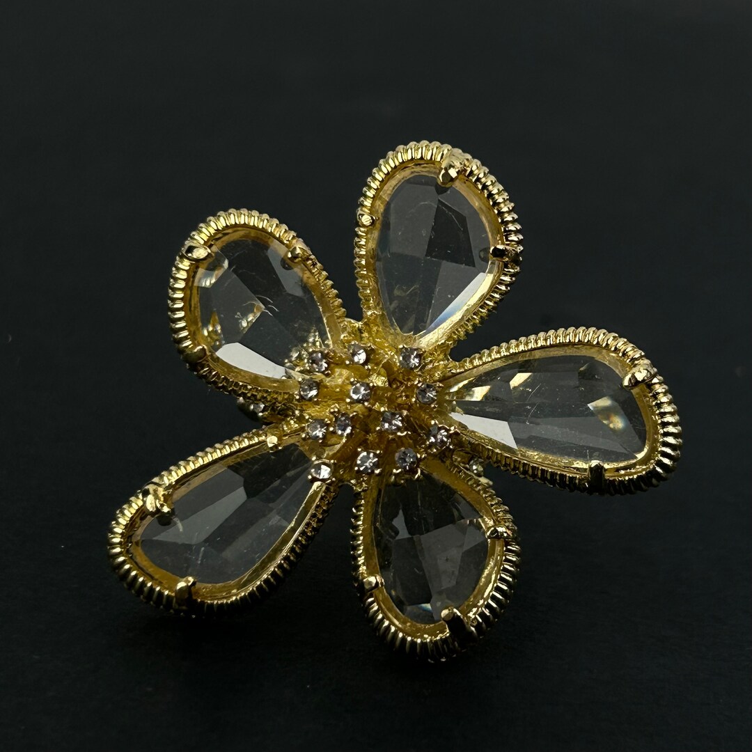Large Crystal Flower Adjustable Ring Oversized Cocktail Ring - Etsy