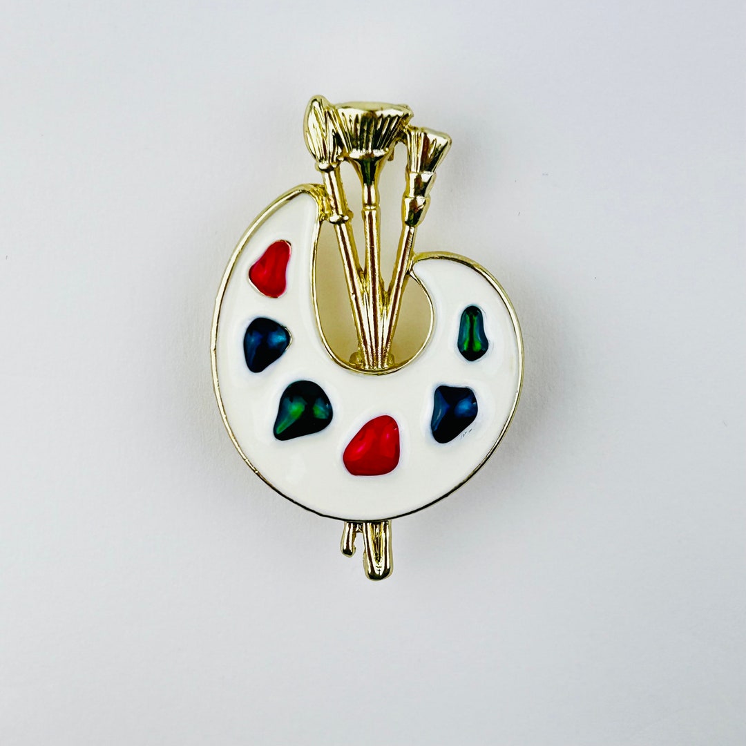 Palette Paint Brush Brooch Pin ~ White Enamel Pin Brooch ~ Gifts for ...