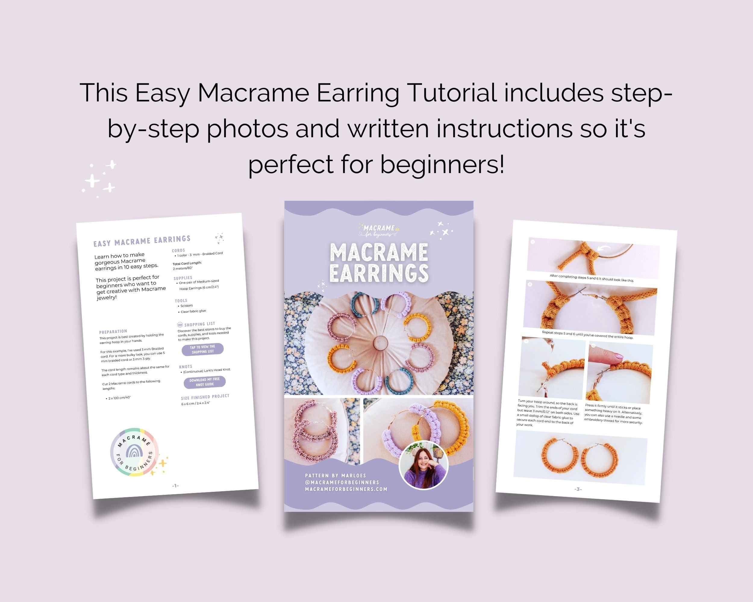 Macrame Earring PDF PATTERN | Easy DIY Macrame Earring Tutorial for ...