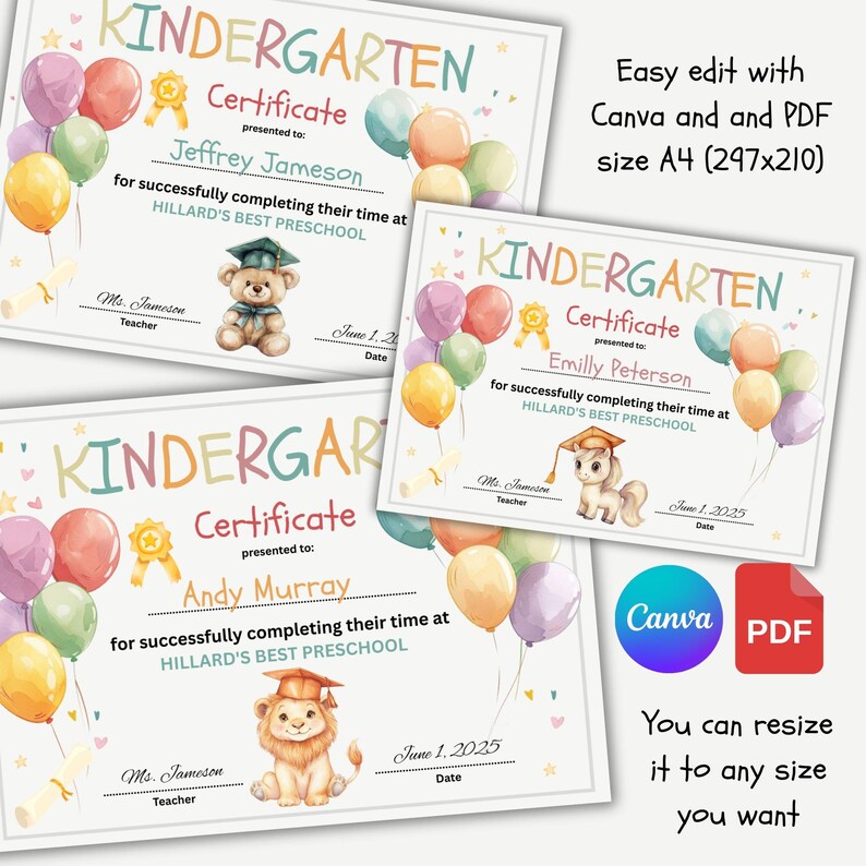 Preschool Graduation Certificate, Kindergarten Editable Template ...