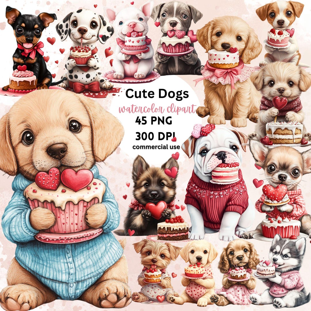Watercolor Dog Clipart PNG Bundle Dog Breeds Clipart, Cute Dog Graphics ...
