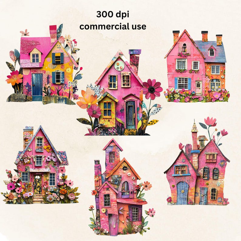 Mixed Media House Collage PNG – Colorful Floral Patchwork Painted Junk ...