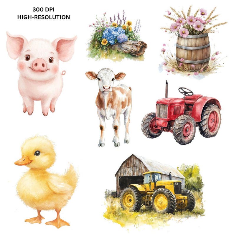 Farm Animals Clipart Bundle Cute Baby Farm Yard Animals Cow Sheep Pig ...