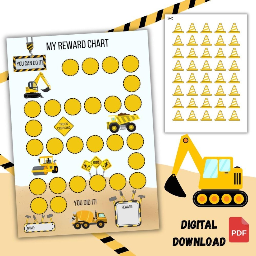 Construction Reward Chart, Behavior Daily Chore, Kids Reward, Behavior ...