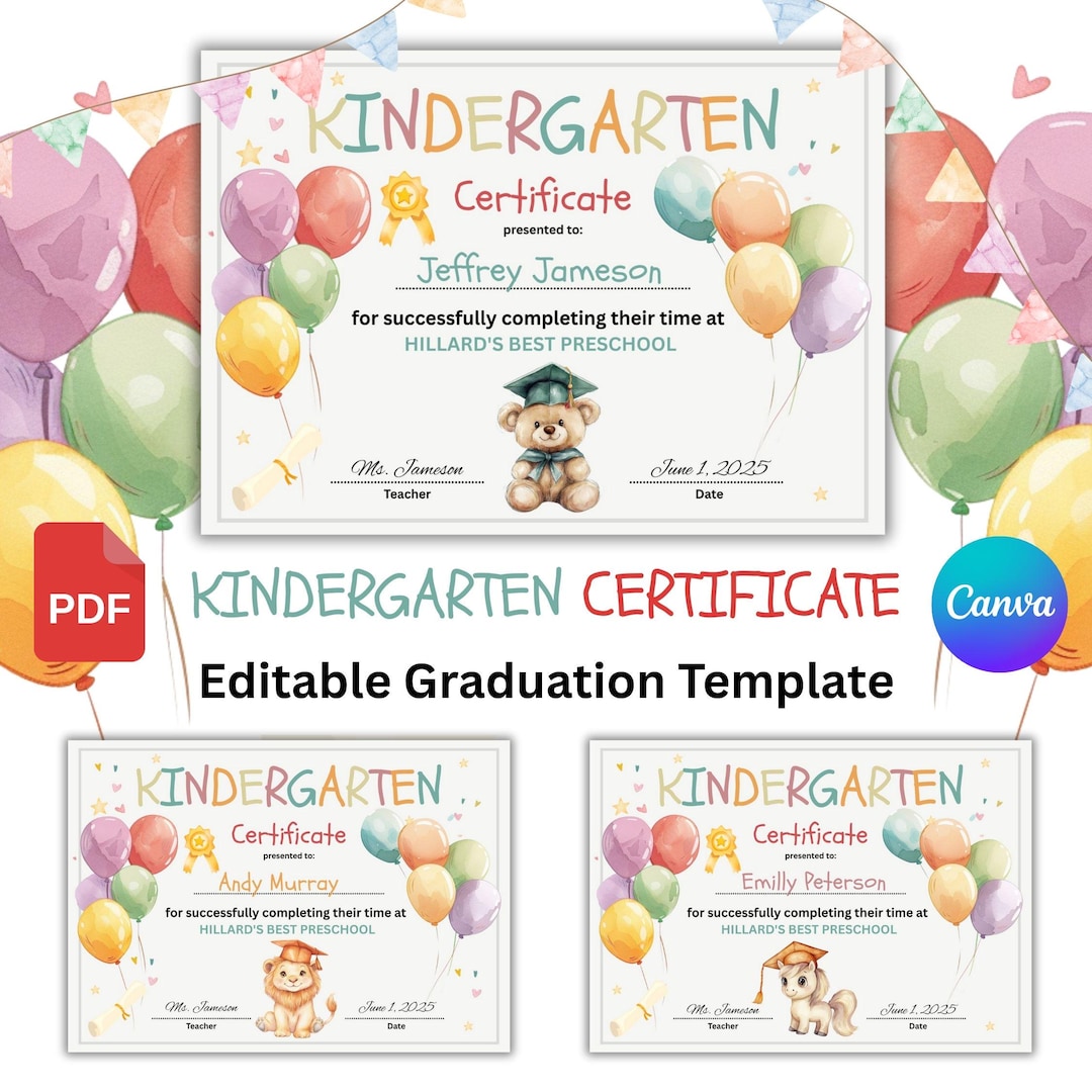 Preschool Graduation Certificate, Kindergarten Editable Template ...