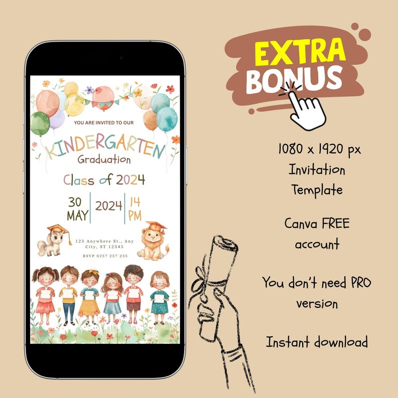 Kindergarten Graduation Editable Canva Invitation, Kindergarten ...