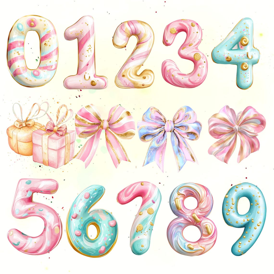 Candy Numbers Watercolor Clipart PNG, Birthday Number Clipart, Donut ...