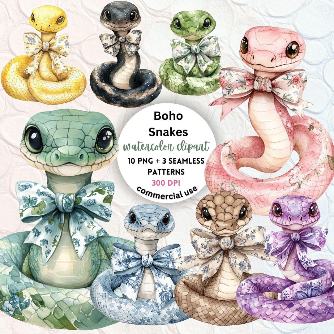 Snake Boho Style Clipart, Digital Download, Watercolor Printable, Shirt ...