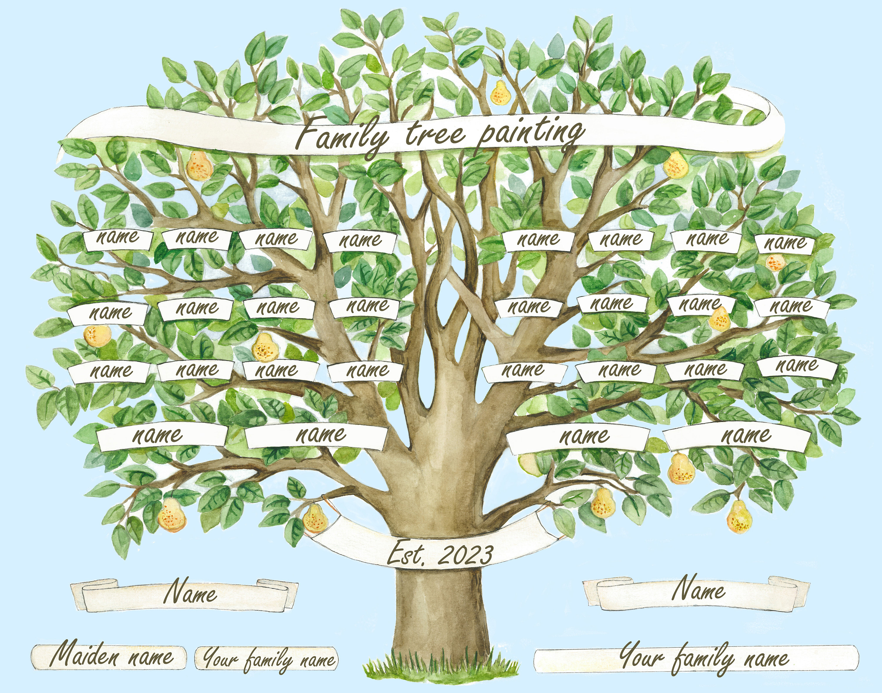 Family Tree Print - Instant Download / Family Tree for Generations ...