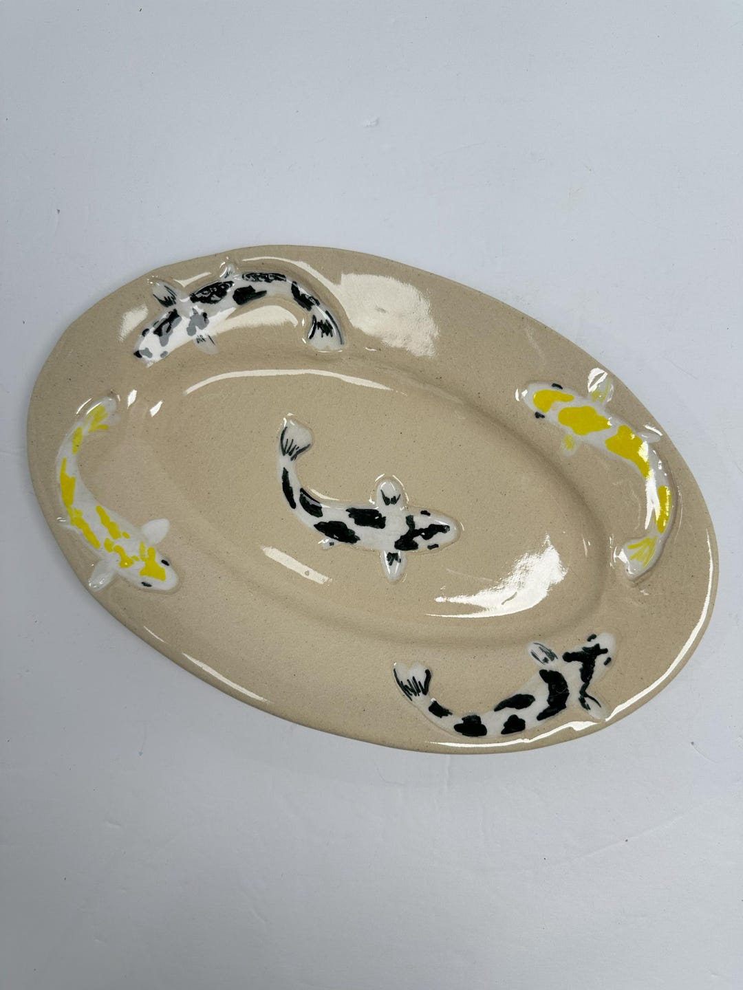 Koi Fish Plate Oval Plate Stoneware 366 - Etsy
