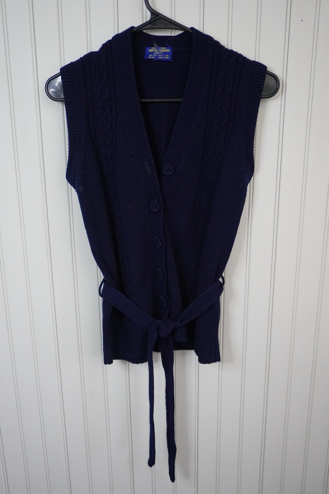 Vest Hand Full Fashioned Navy Sweater Vest With Belt Hand Loomed Import ...