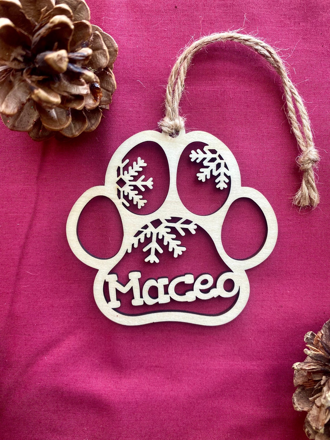 Wooden Dog Paw Christmas Ornament - Personalized Holiday Decor - Christmas Gift of Pet Owner ...