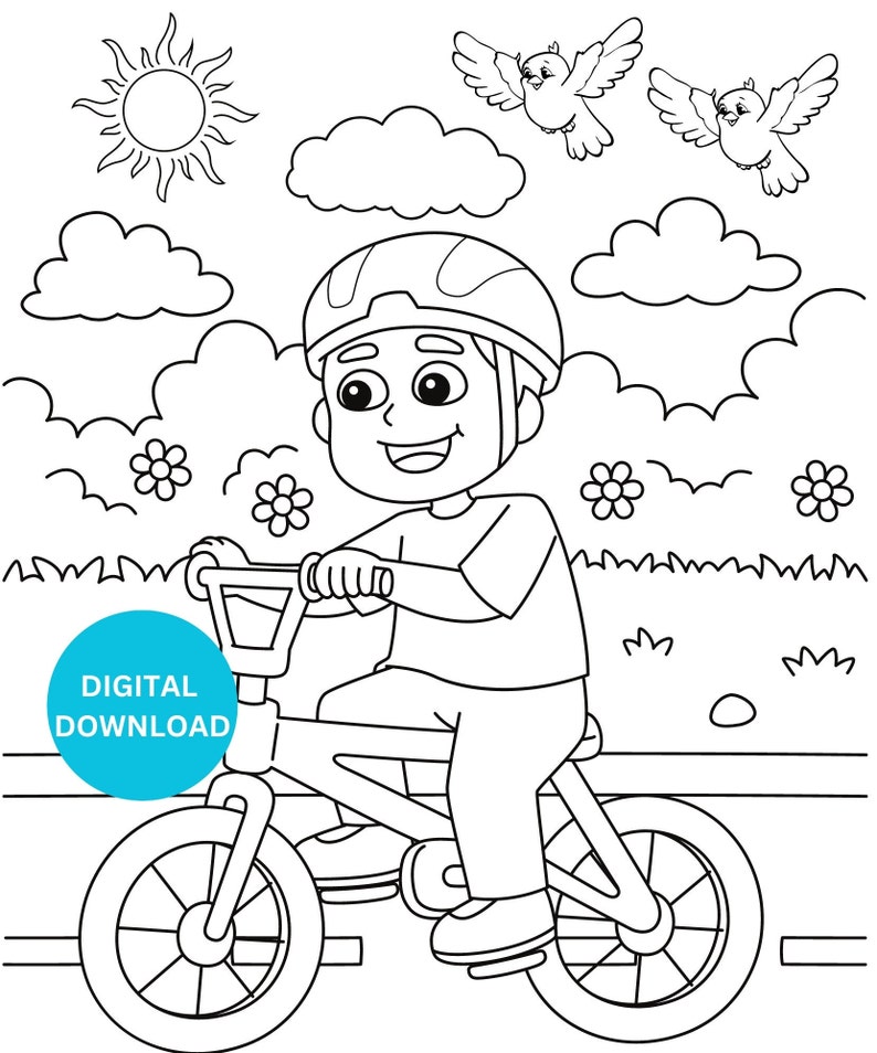 Boy Riding a Bike Colouring Page | Coloring Page | Coloring Book ...