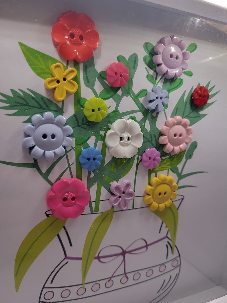 Flower Button Art | Flower Bouquet in Vase - Etsy