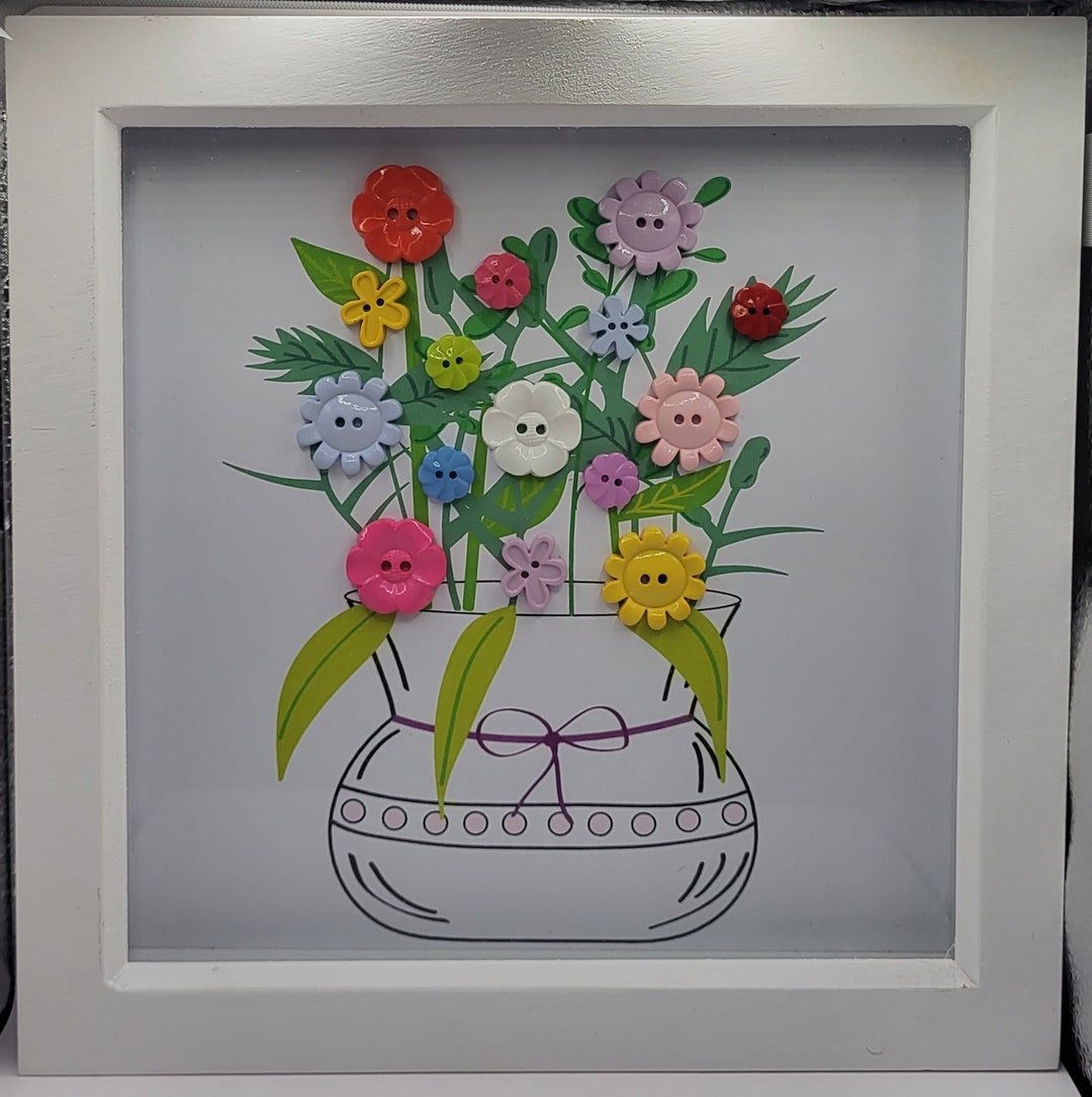 Flower Button Art | Flower Bouquet in Vase - Etsy