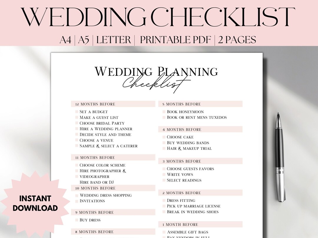 Wedding Printable PDF Checklist Template Organization Planner 2023 ...