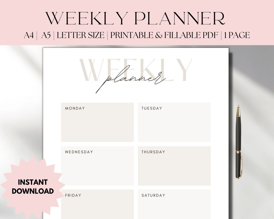 Weekly Printable PDF Organization Planner Weekly Productivity to Do ...