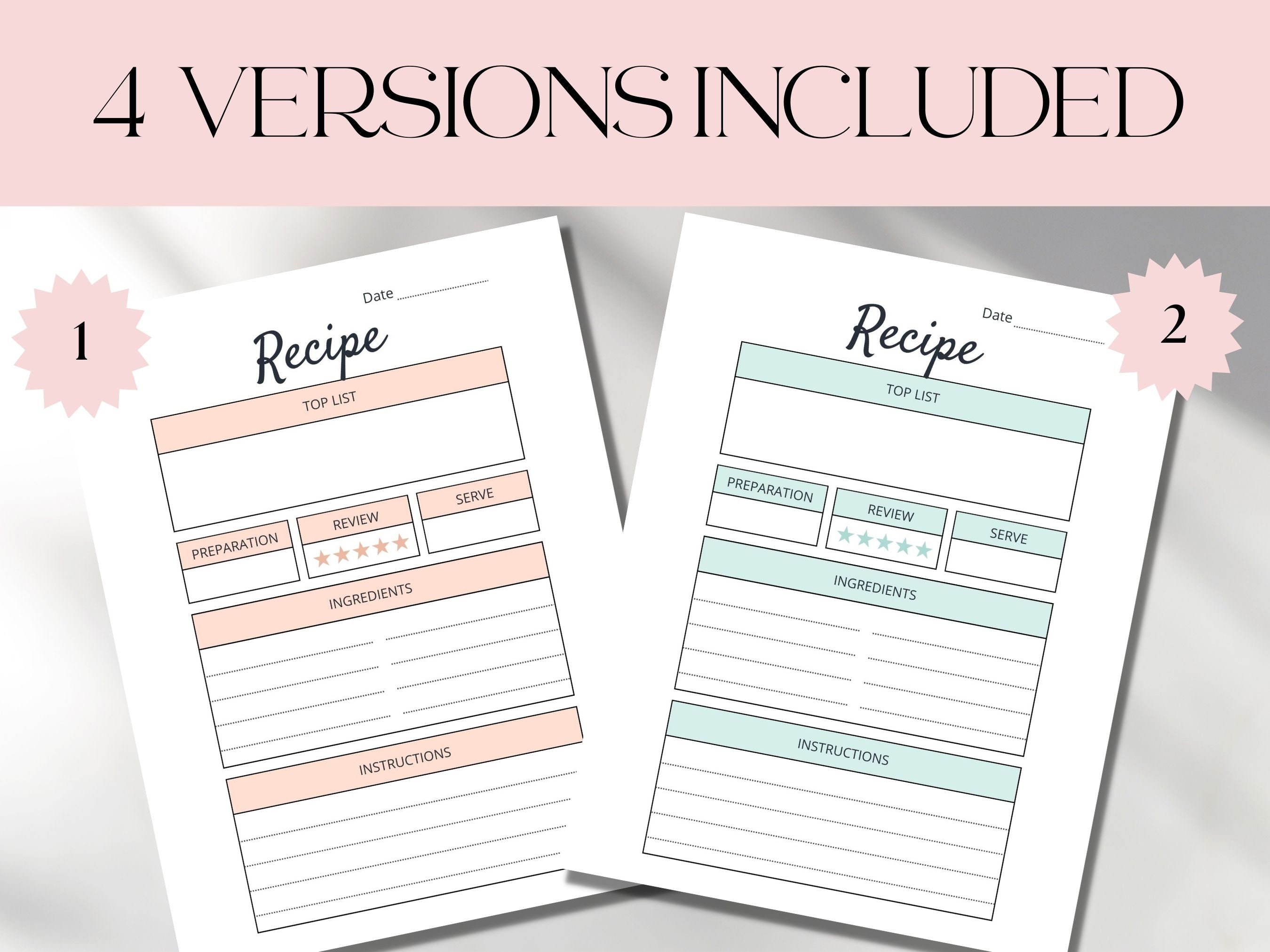 Printable Recipe Template, Recipe Sheet, Recipe Template, Recipe Card ...