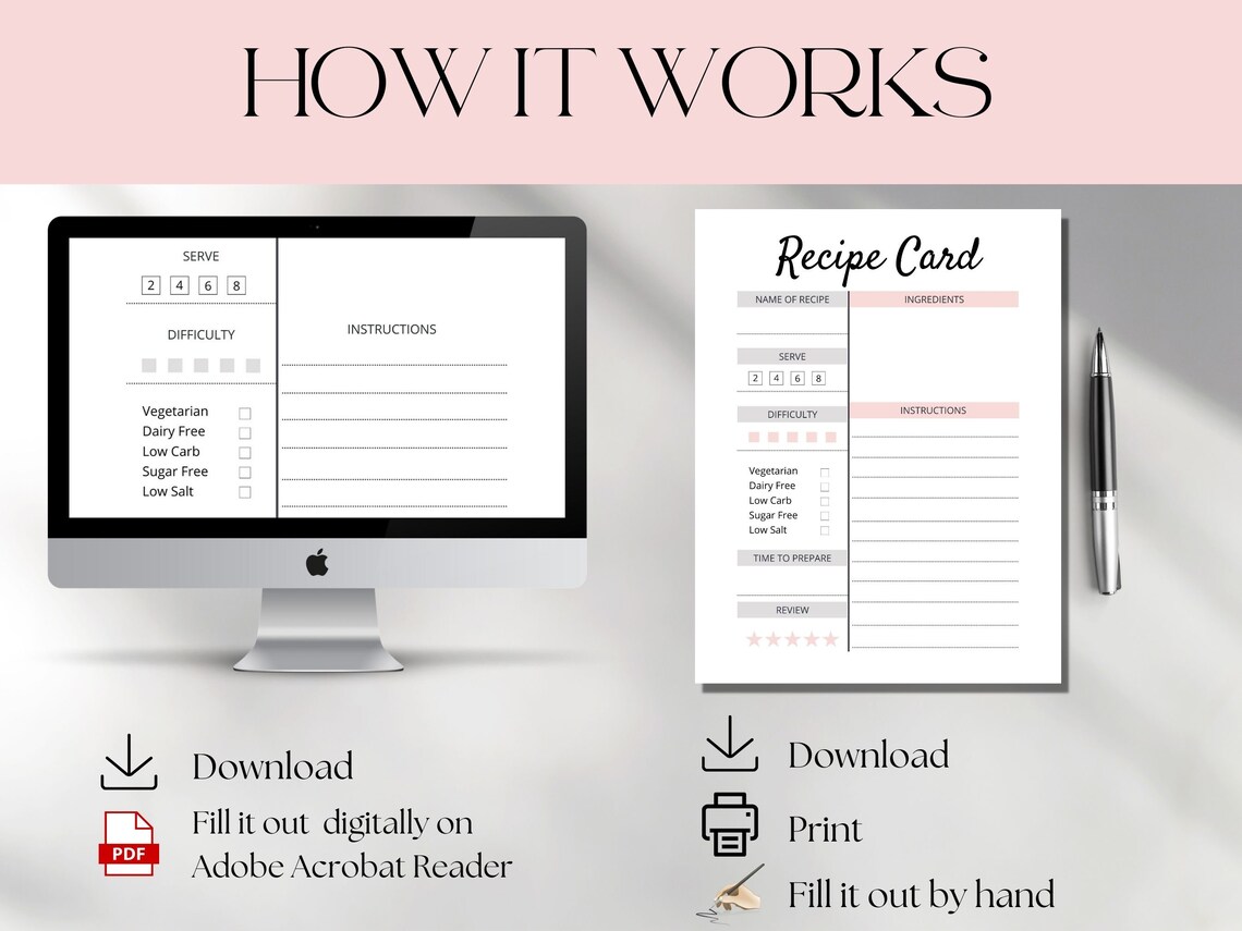 Printable Recipe Template, Digital Recipe Card, Recipe Template, Recipe ...