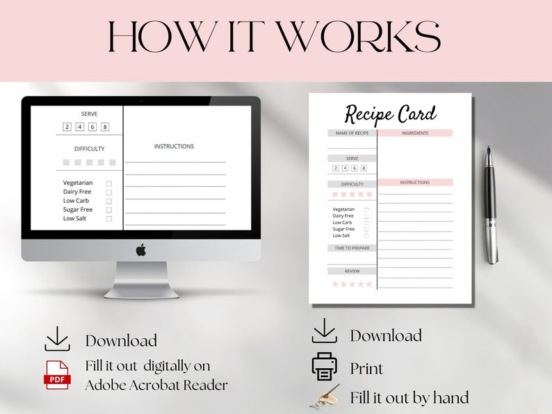 Printable Recipe Template, Digital Recipe Card, Recipe Template, Recipe ...
