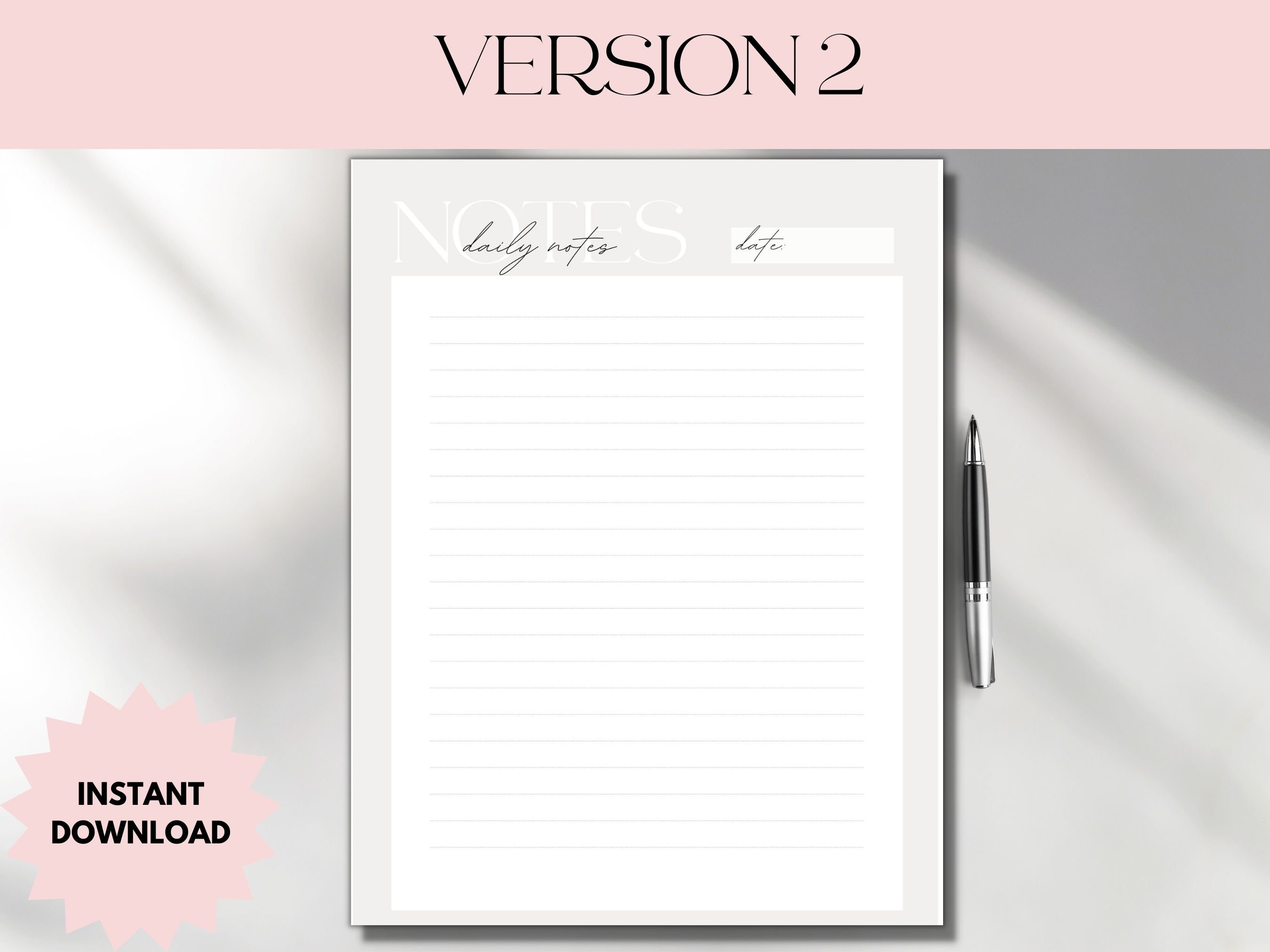 Printable Notes Pages, Minimal Printable Daily Planner, Notes Planner ...
