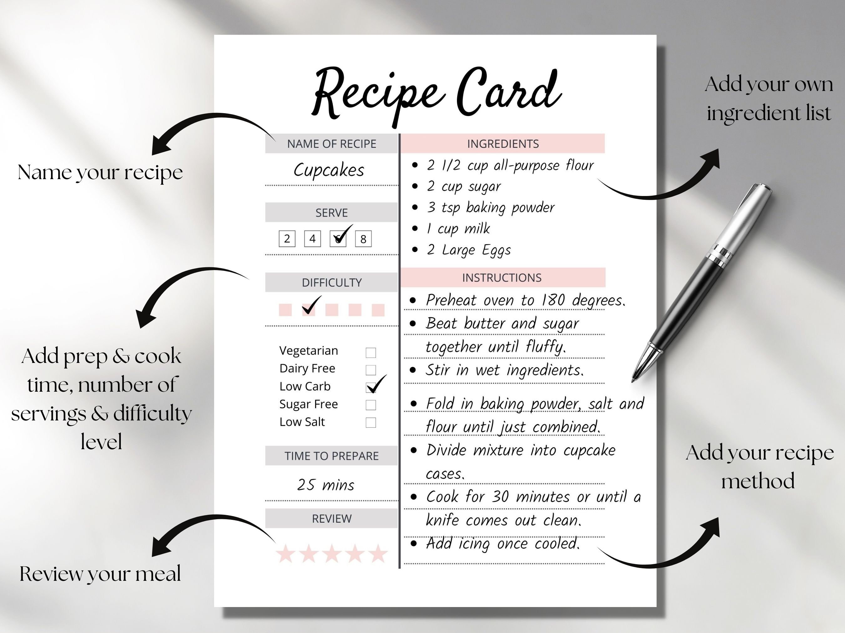 Printable Recipe Template, Digital Recipe Card, Recipe Template, Recipe ...
