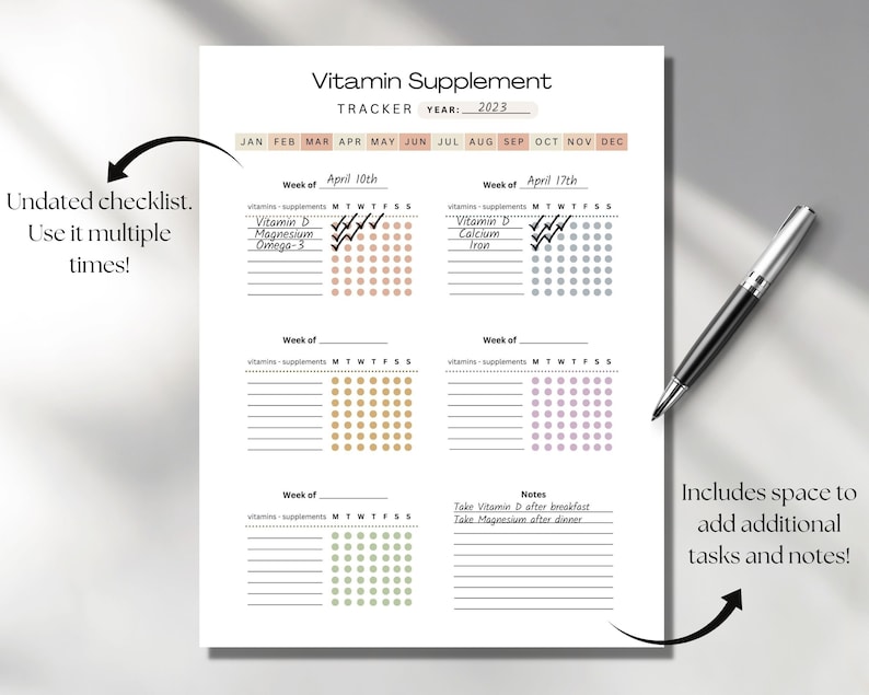 Vitamin Tracker, Vitamin Supplement Tracker, Printable Medication ...