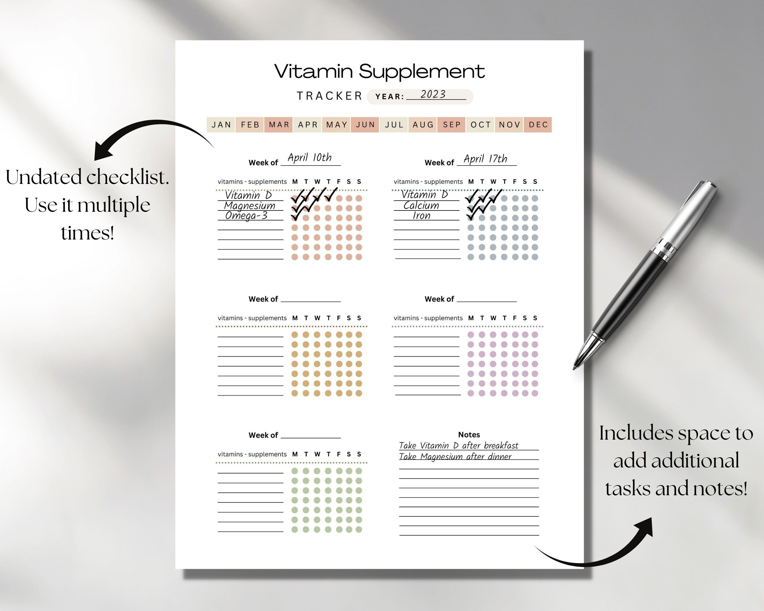 Vitamin Tracker, Vitamin Supplement Tracker, Printable Medication ...